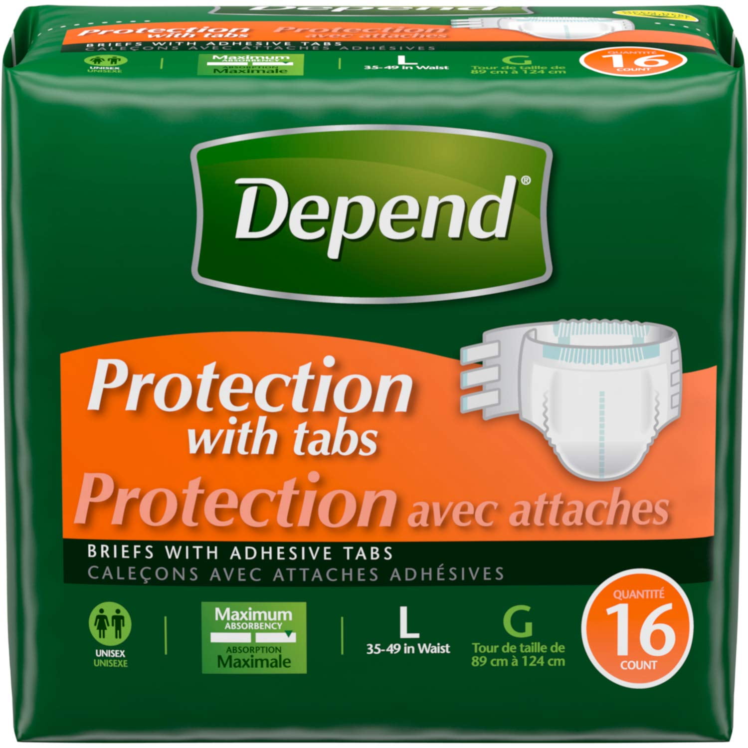 Depend Protection with Tabs Maximum Briefs, Large,16 count ( Pack of 4 ...