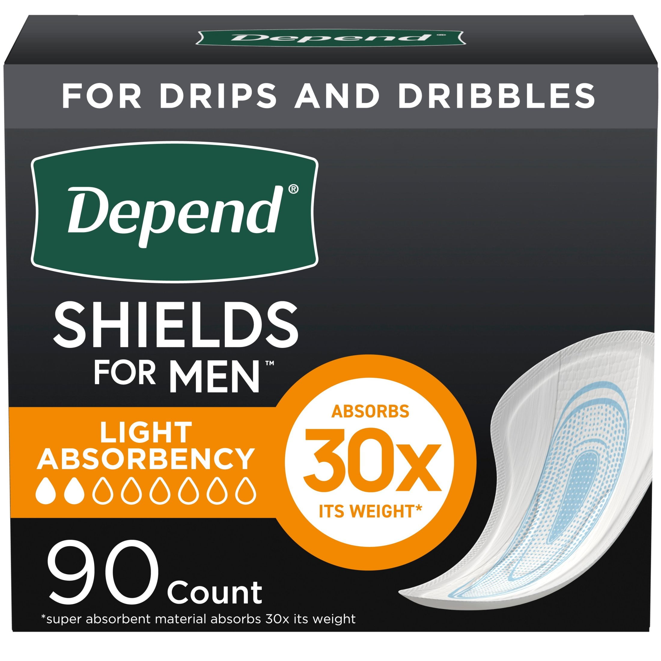 Depend Shields Incontinence Pads for Men, Light Absorbency, 90 Count ...