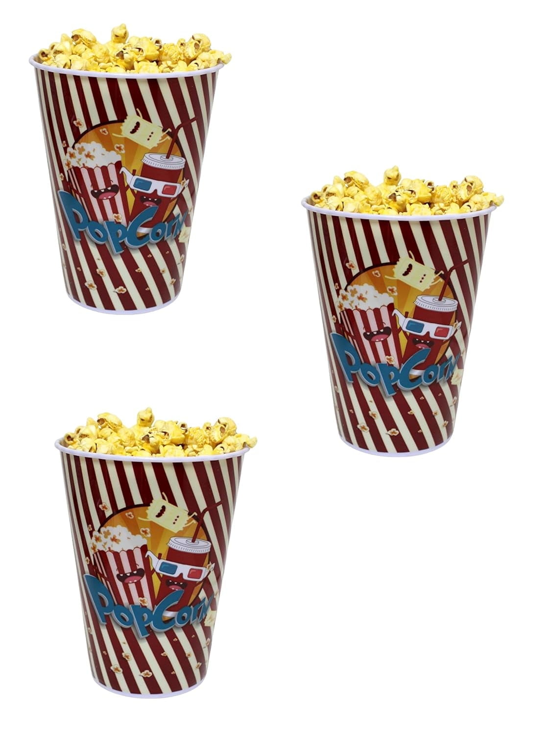 Dependable Essentials 3-Pack Retro Plastic Popcorn Buckets – Reusable 7 ...