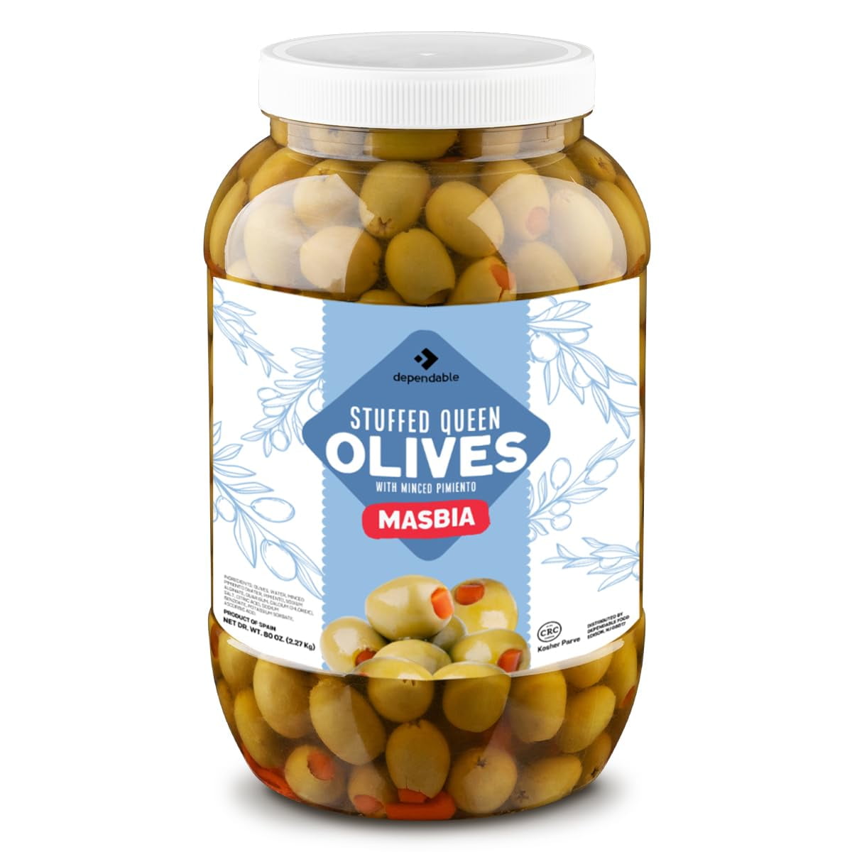 Dependable FoodPitted Stuffed Queen Olives With Minced Pimiento – 80 Oz. Drained Weight – Bulk ...