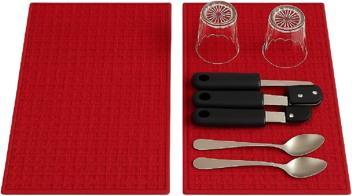 Dependable Industries 2 Pack, Vibrant Red Microfiber Dish Drying Mats ...