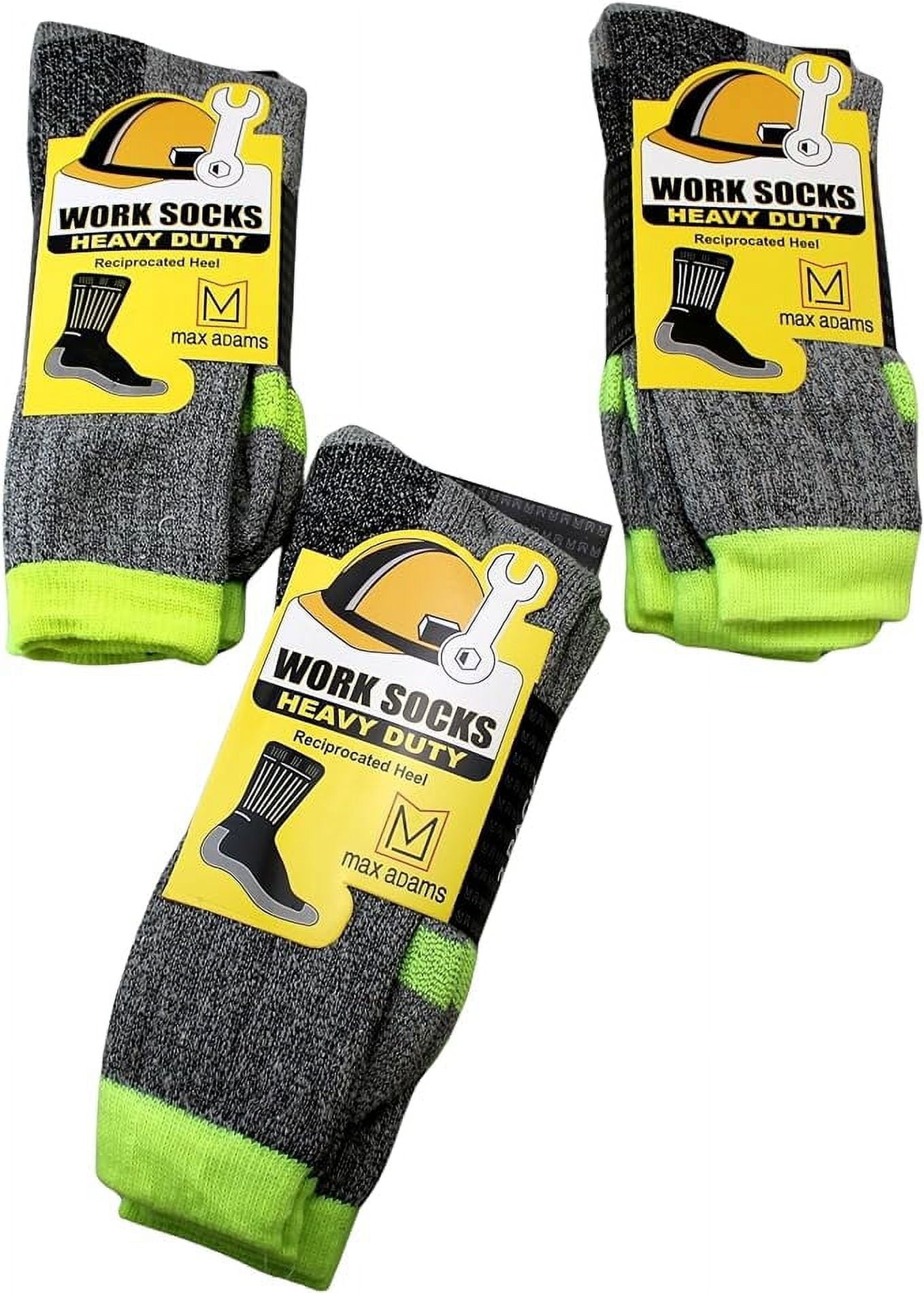 6-Pair Heavy Duty Work Boot Socks for Men, Gray with Neon Green Trim ...