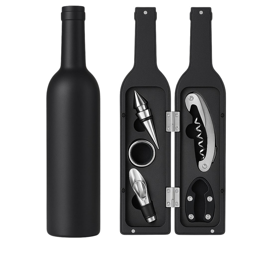 5-Piece Wine Accessories Gift Set with Bottle-Shaped Case – Corkscrew ...