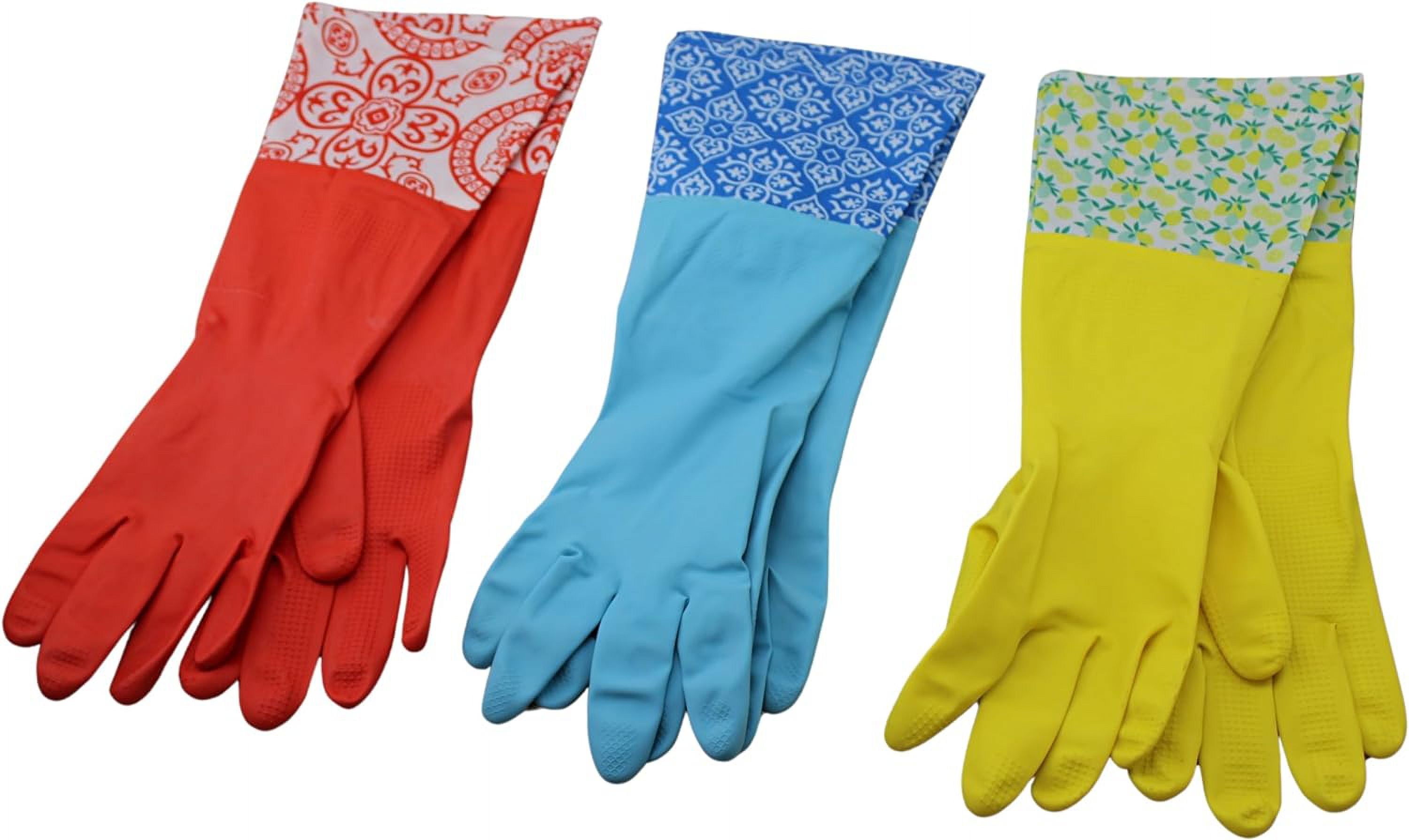 3 Pair Decorative Boutique Latex Cleaning Dishwashing Gloves with Fancy Cuff Size Medium by Dependable Industries Inc. Essentials