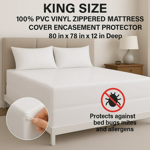 King Size Zippered Vinyl Mattress Cover, Heavy-Duty Waterproof ...