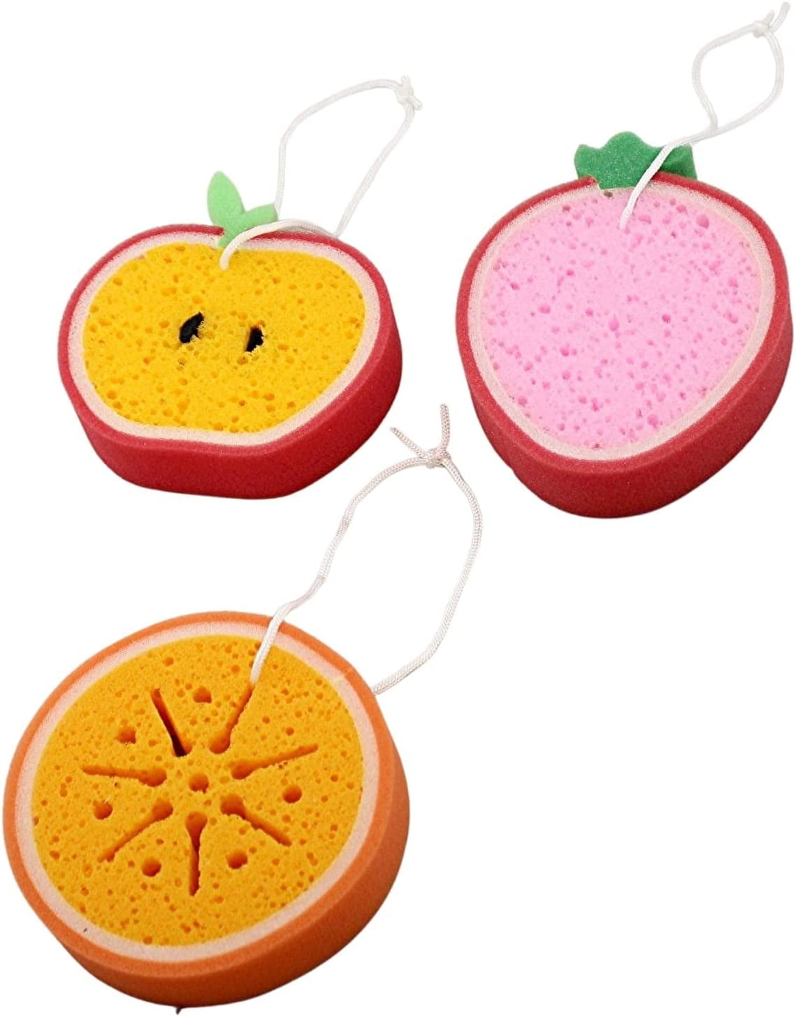 Dependable Industries Luxury Bath Sponge 3-Pack - Fruit Design Loofahs ...