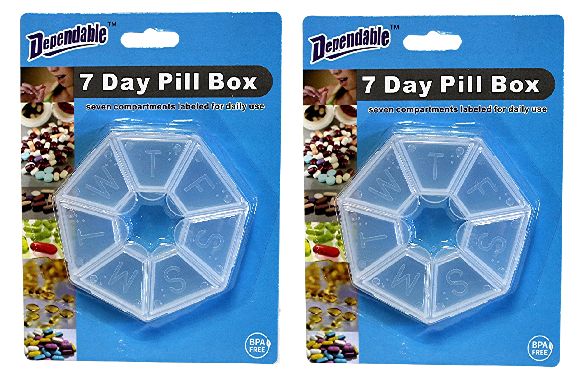 Dependable Industries Set of 2 Round 7 Day Pill Box Medicine Organizer ...