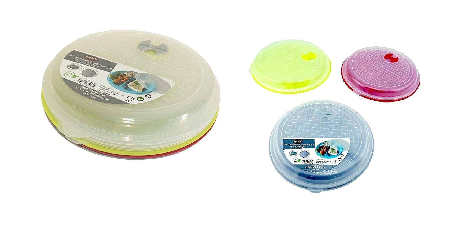 Dependable Industries Set of 3 BPA Free Plastic Divided Microwave Lunch ...