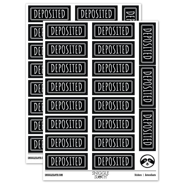 Deposited Double Line Border Bank Check Sticker Set - Black - Matte ...