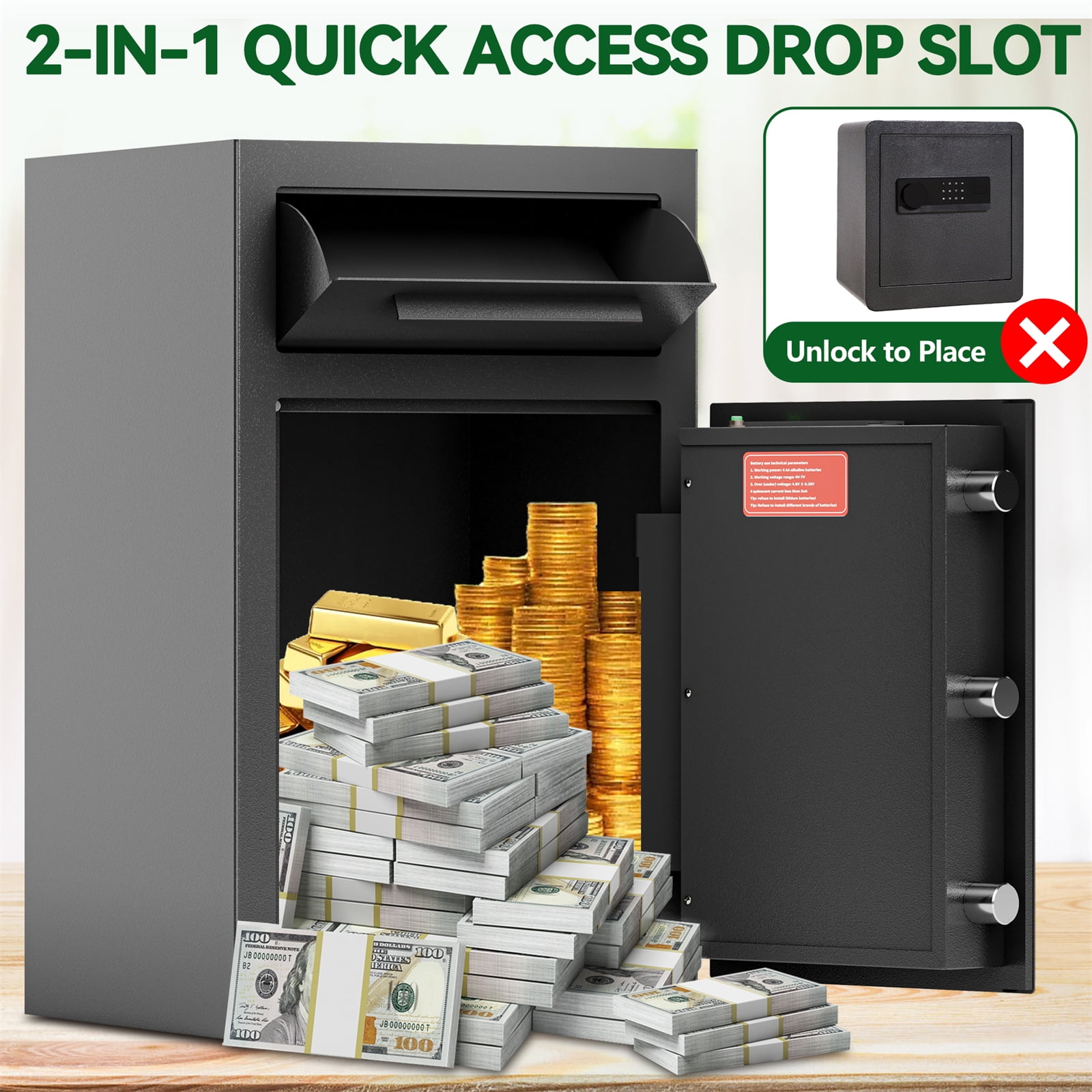 Depository Drop Safe, Front Drop Slot Lock Box with Digital Combination ...