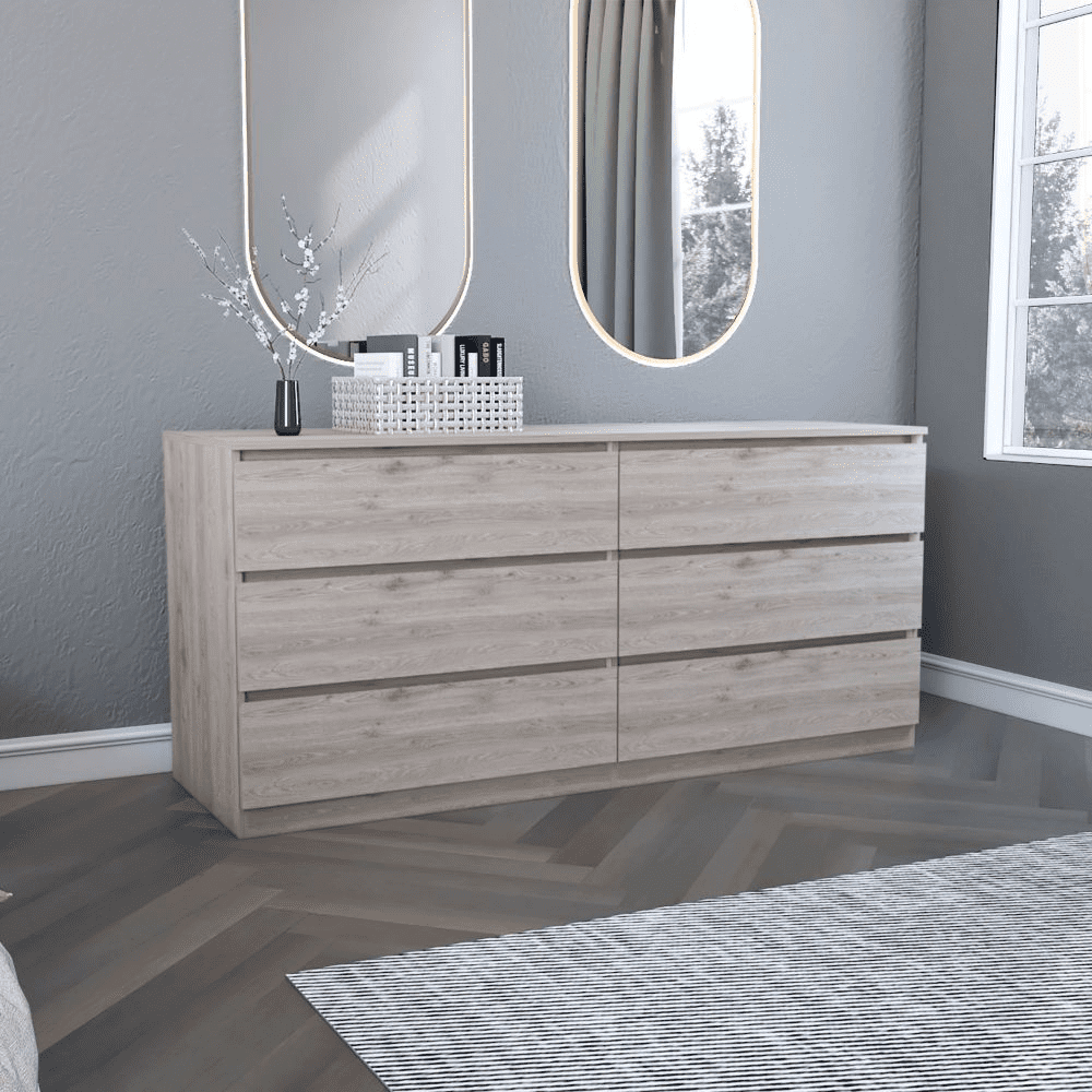 Depot E-Shop Cocora 6-Drawer Wooden Bedroom Dresser, Light Gray with ...