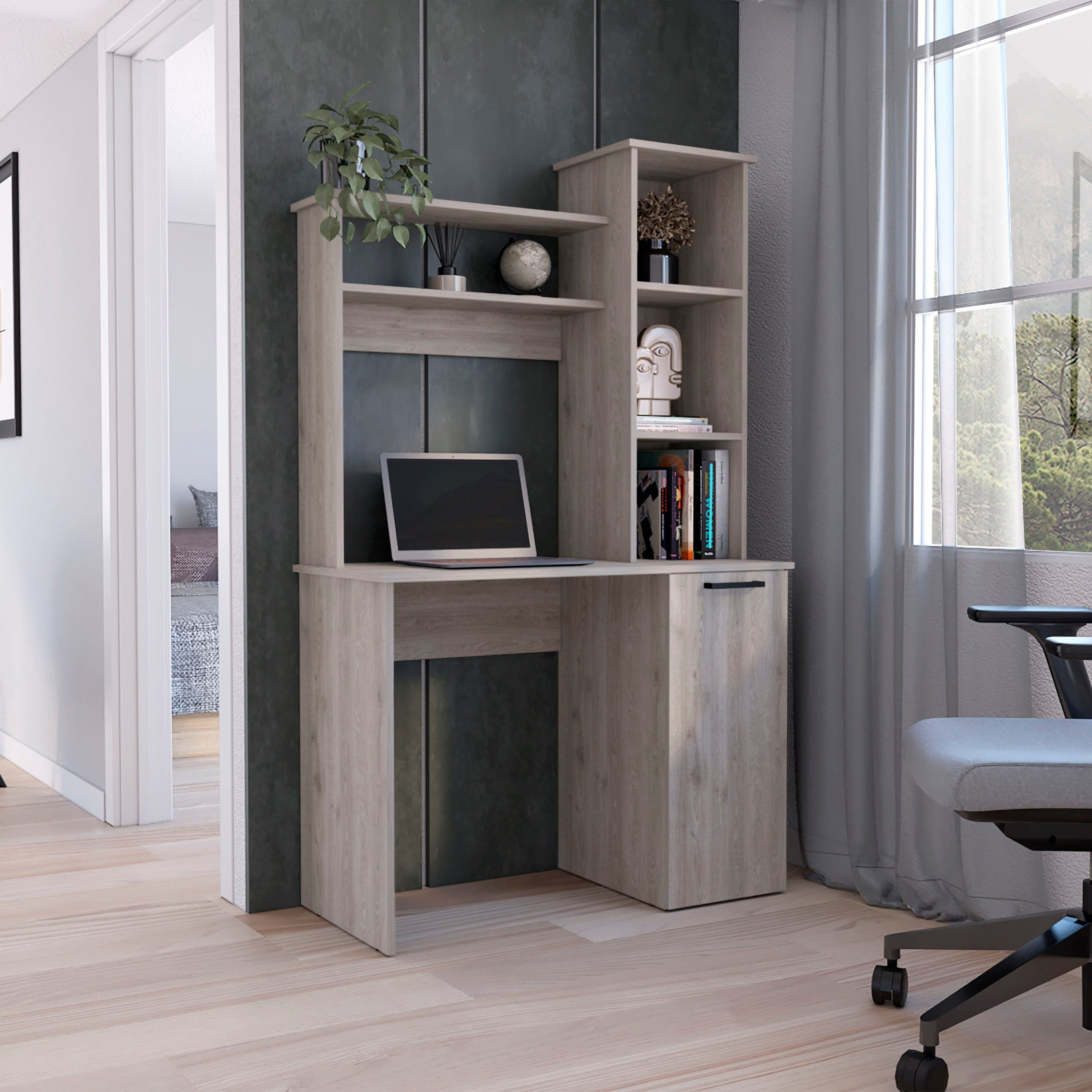 Depot E-Shop Muncy Computer Desk with Hutch and Single-Door Cabinet ...