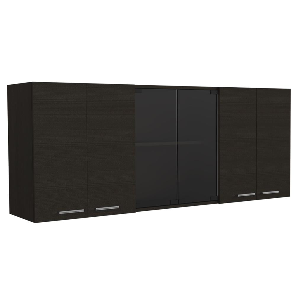 Depot E-Shop Olimpo 150 Black Wall Cabinet with Glass, Metal Handles ...