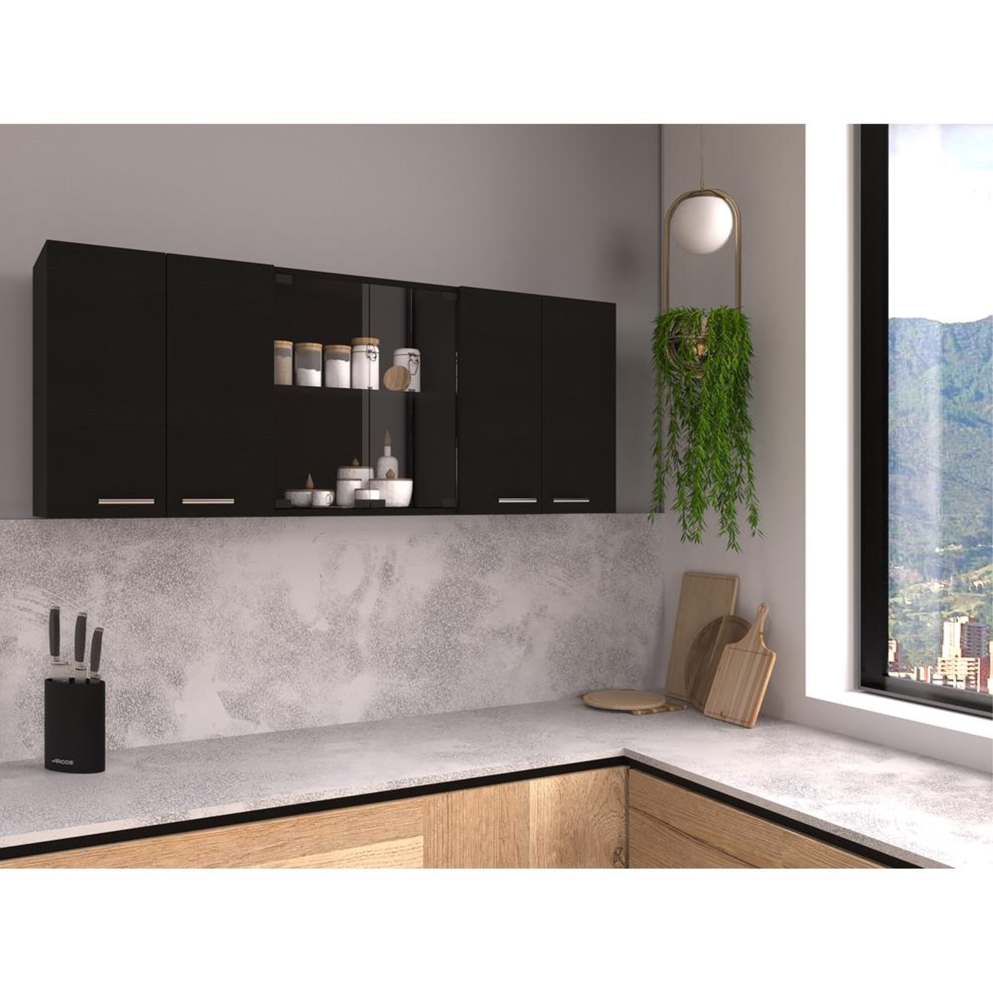 Depot E-Shop Olimpo 150 Black Wall Cabinet with Glass, Metal Handles ...