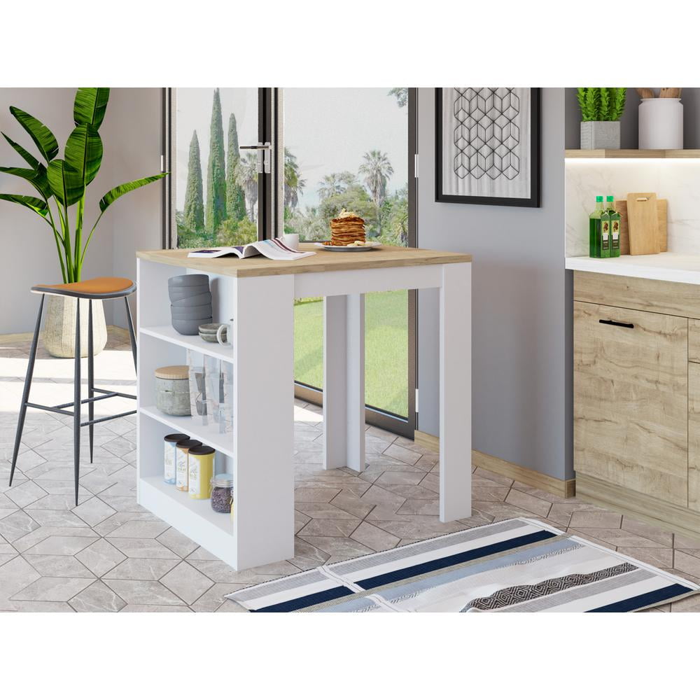 Depot E-Shop Milos Kitchen Island Table With 2 Legs And 3 Side Shelves ...