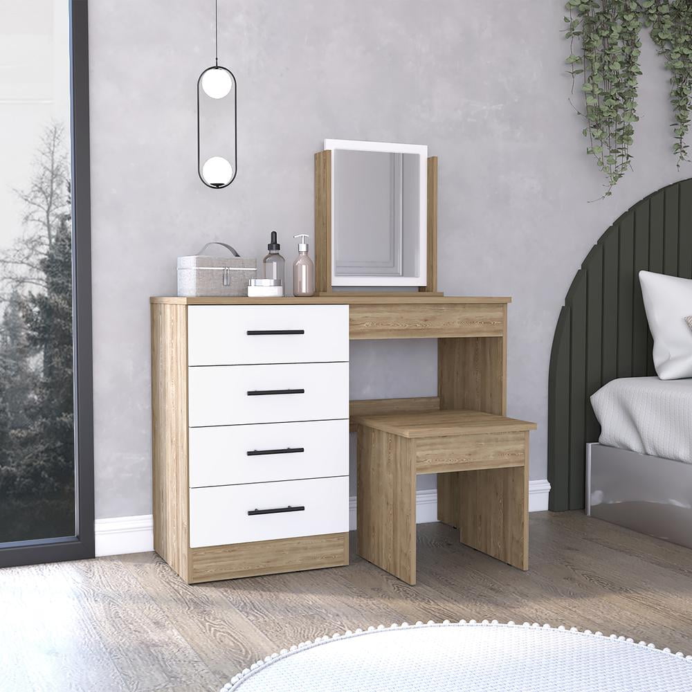 Depot E-Shop DE-TMB7906 Rose Makeup Dressing Table, Pine & White ...