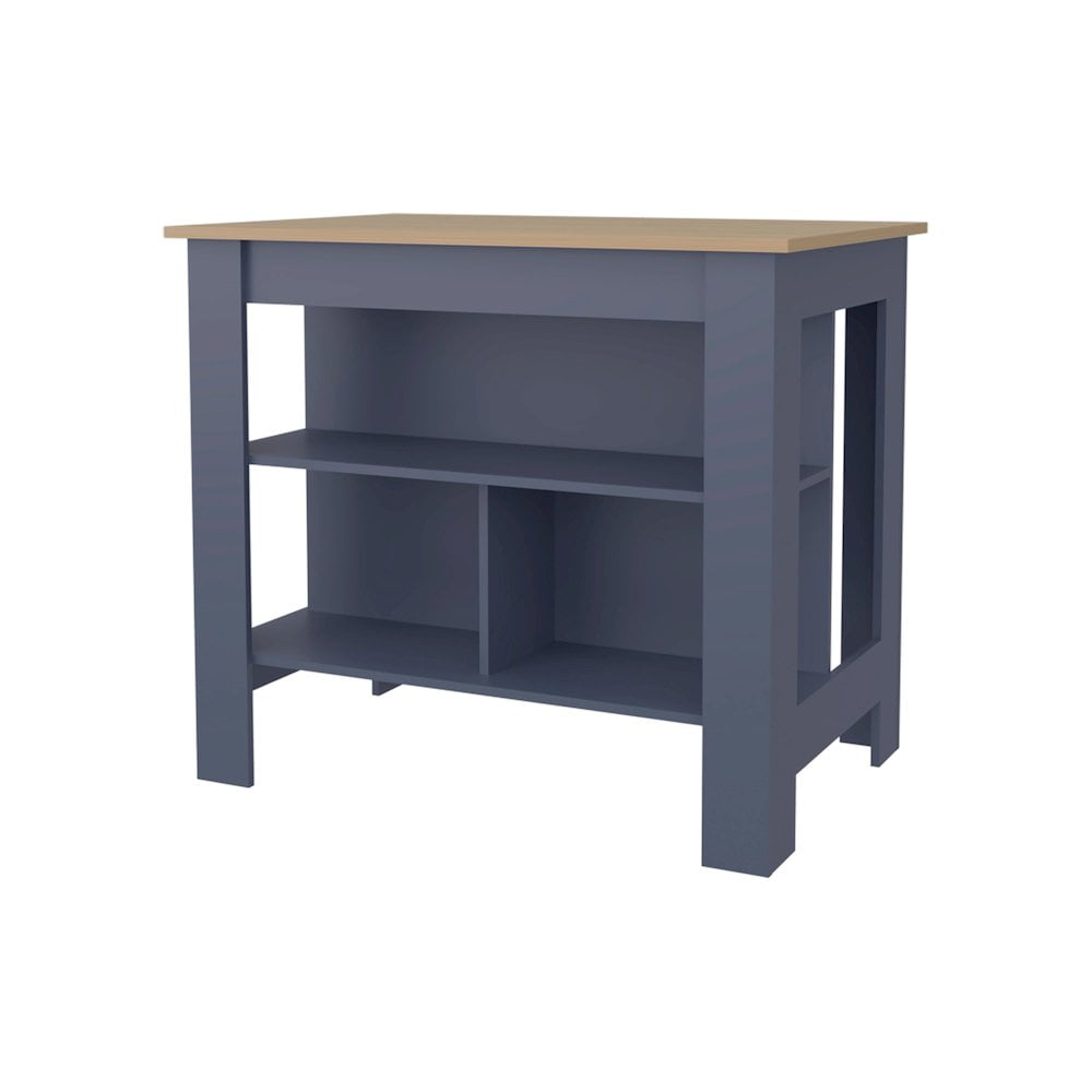 Depot E-Shop Manila Kitchen Island, 3 Shelves, Alby Blue / Natural Oak ...