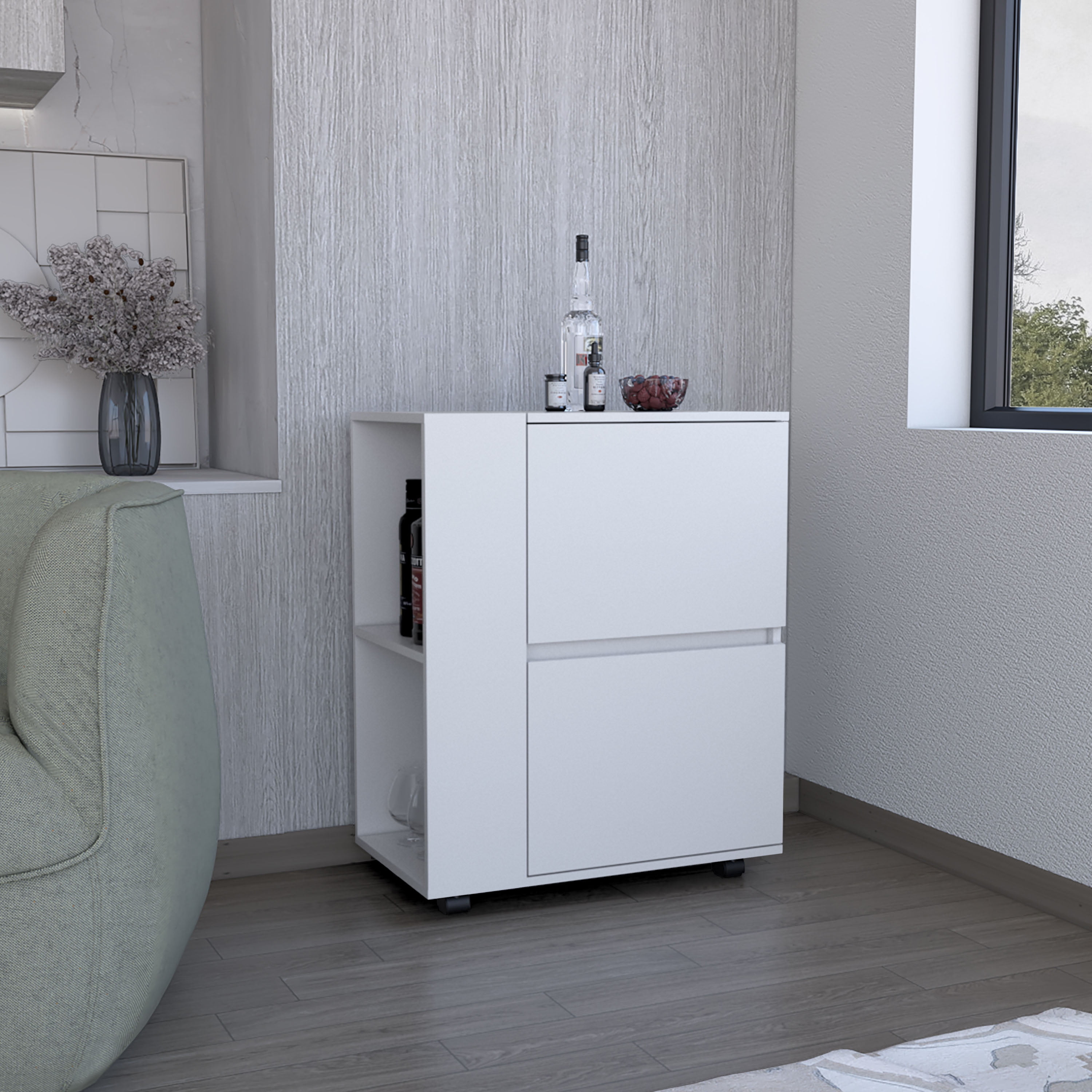 Depot E-Shop Tully Bar Cart Two Pull-Down Door Cabinets and Two Open ...