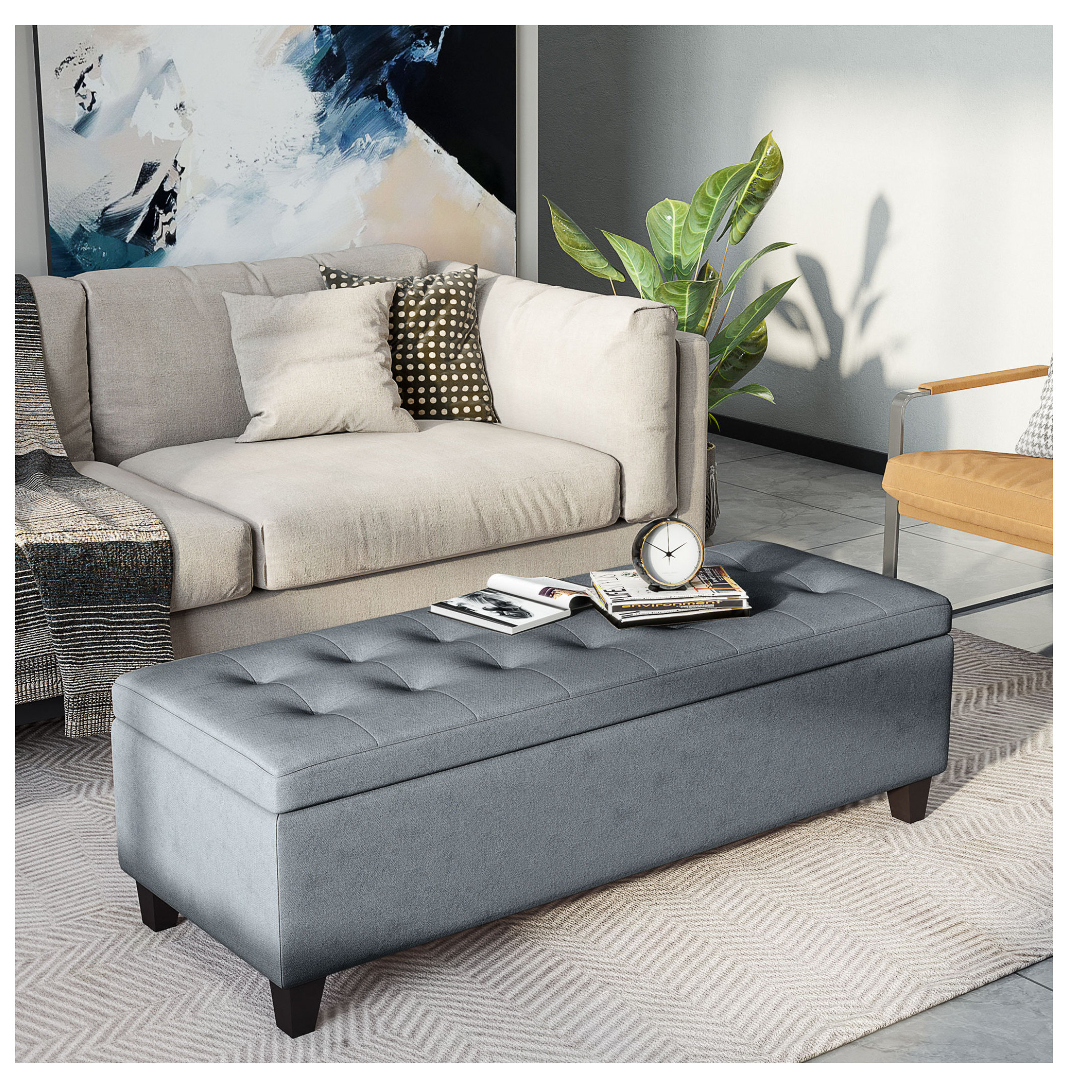Depot Esh 51" Lift Top Storage Ottoman Tufted Fabric Shoe Bench ...