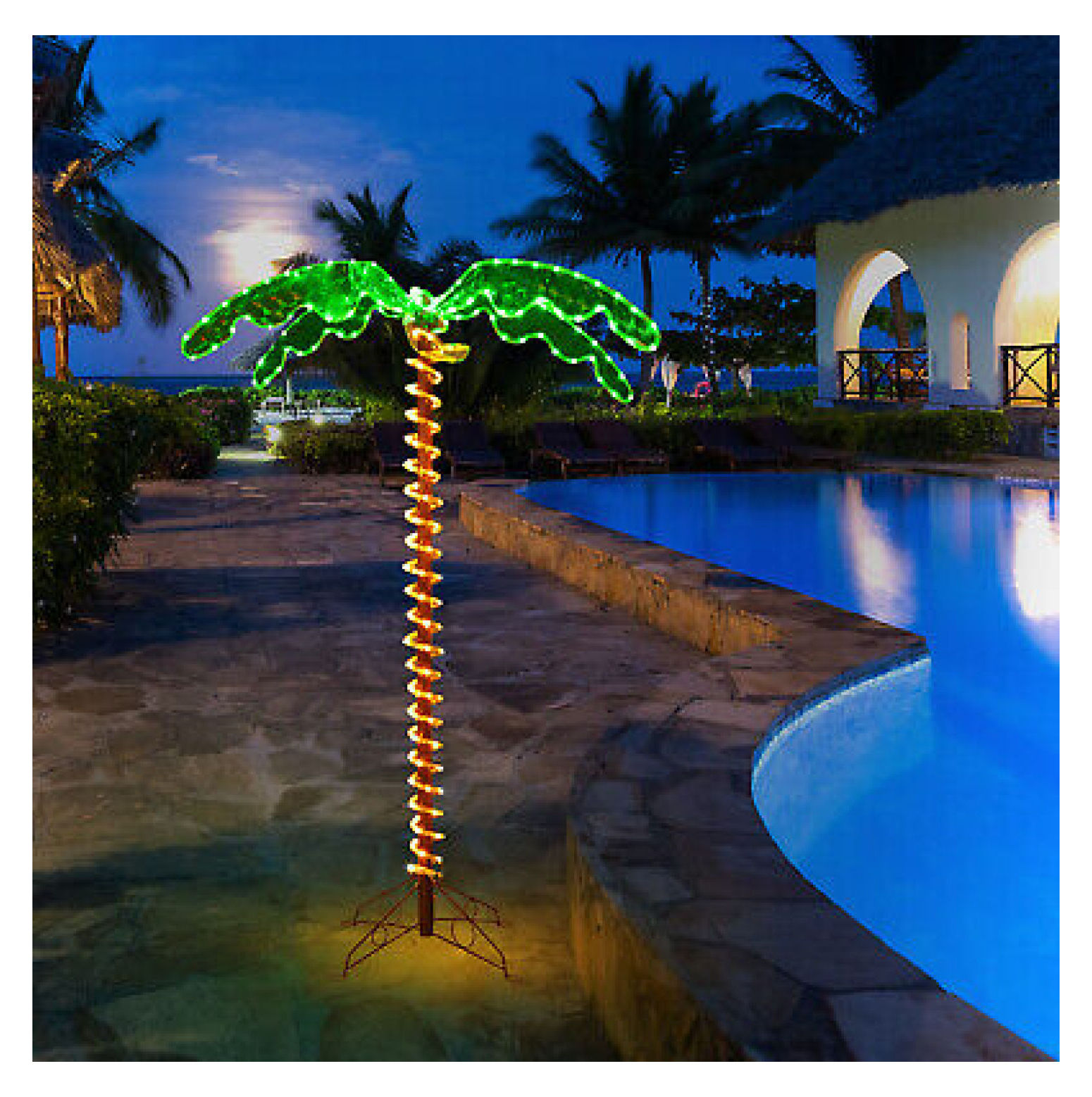 Depot Esh 5FT Tropical LED Rope Light Palm Tree Artificial Pre-Lit Tree ...