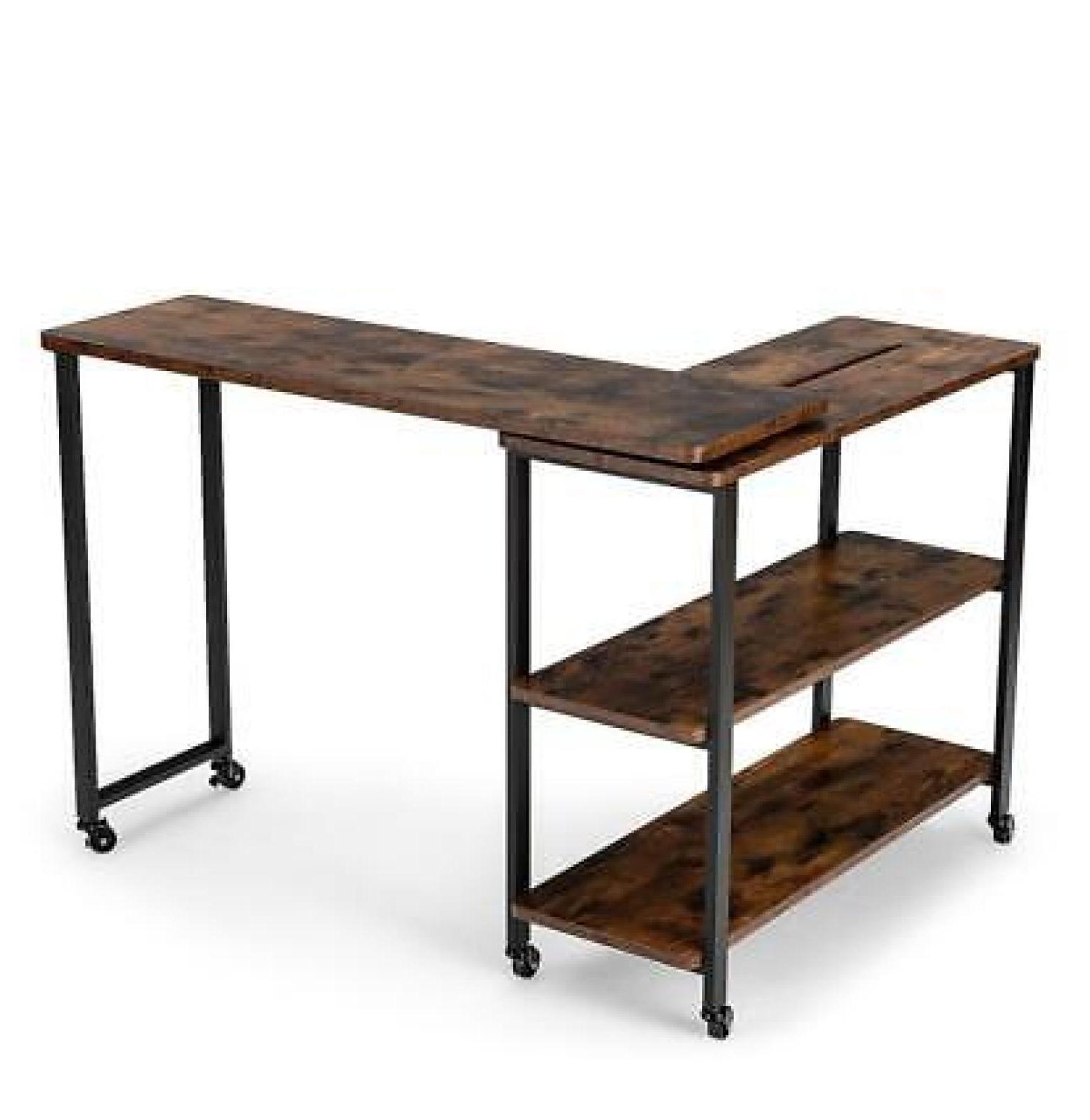 Depot Esh L-Shaped End Table 40" x 28.5" Steel w/ Shelves Wood Top ...