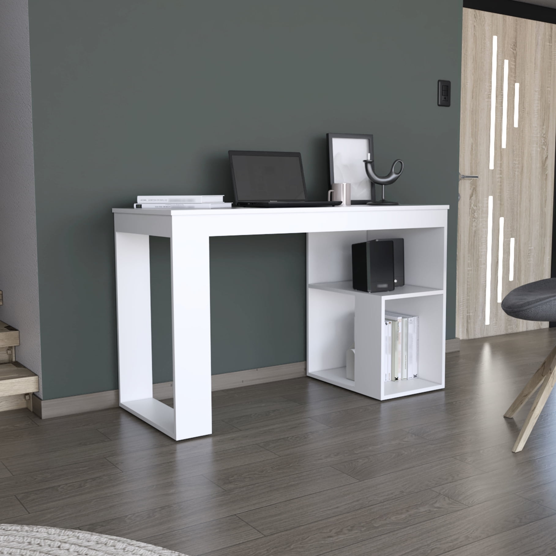 Depot Writing Desk, White, Two Shelves - Spacious Modern Design For ...