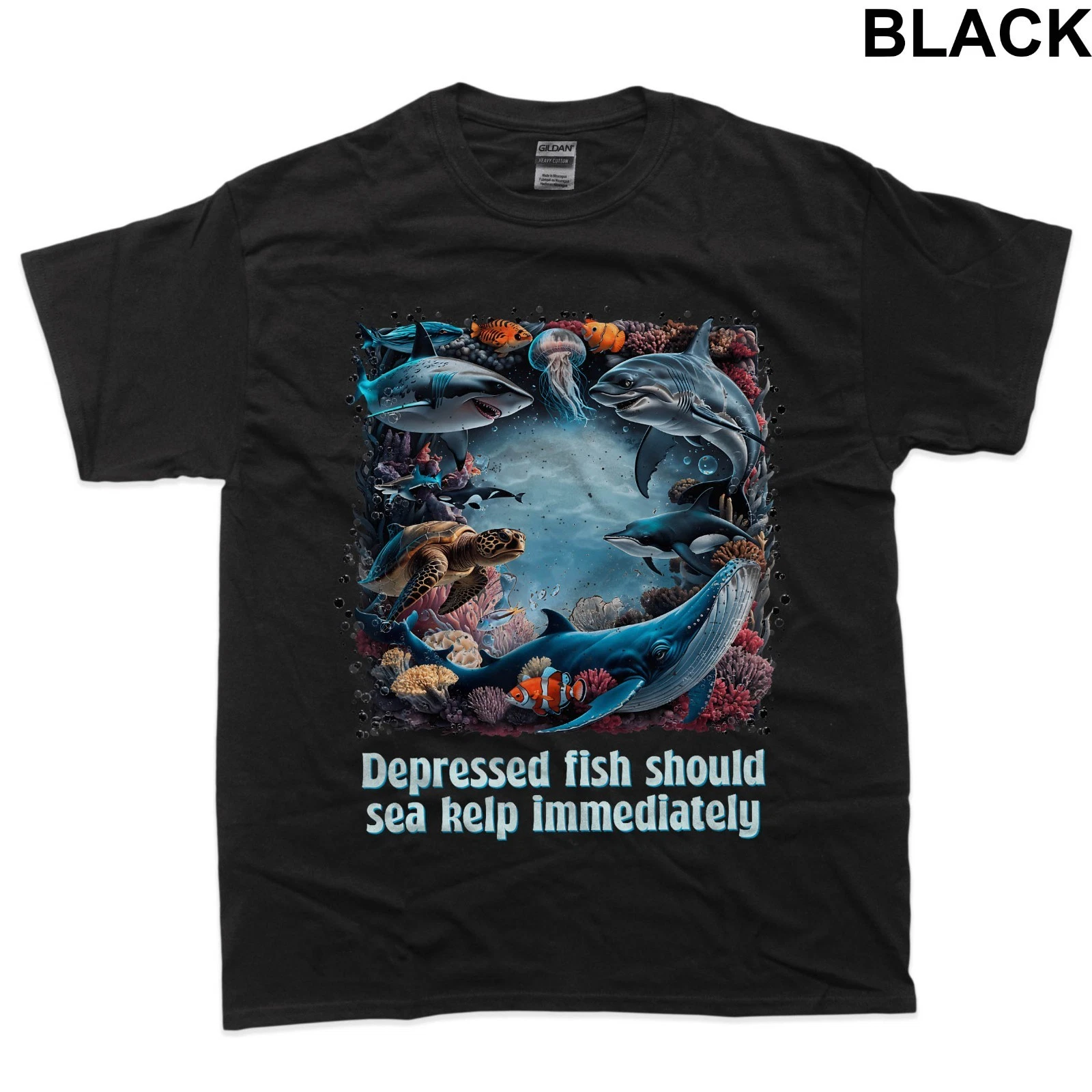 Depressed Fish Should Sea Kelp Immediately Aquarium Pun Graphic Tee Top ...