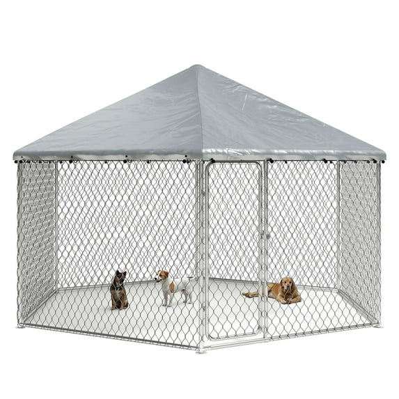 Deptok 12.5'x12.5' Large Metal Outdoor Dog Kennel, Heavy Duty Outdoor ...