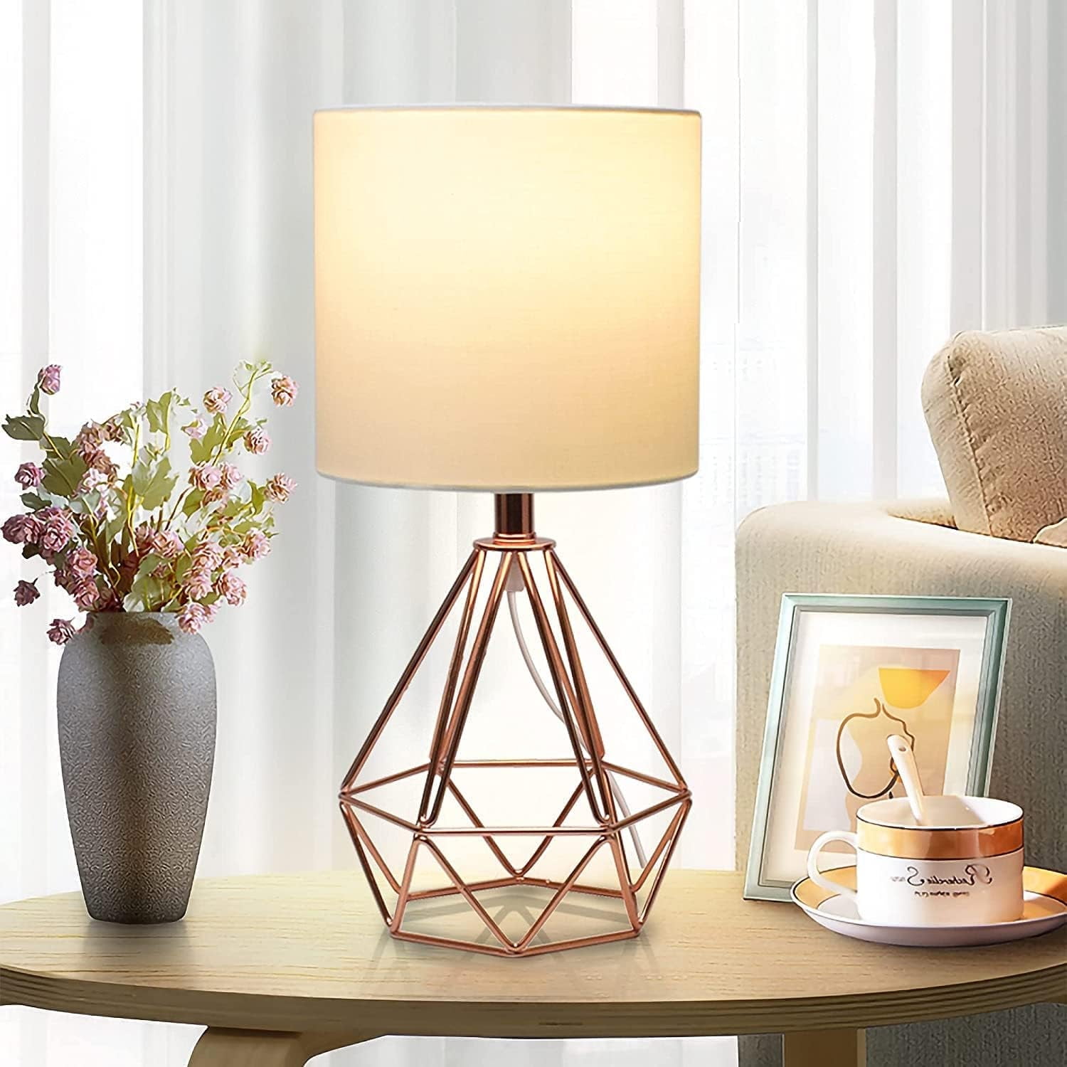Depuley 1 Light Modern Geometric Lamp Bedside Table Lamp Nightstand ...
