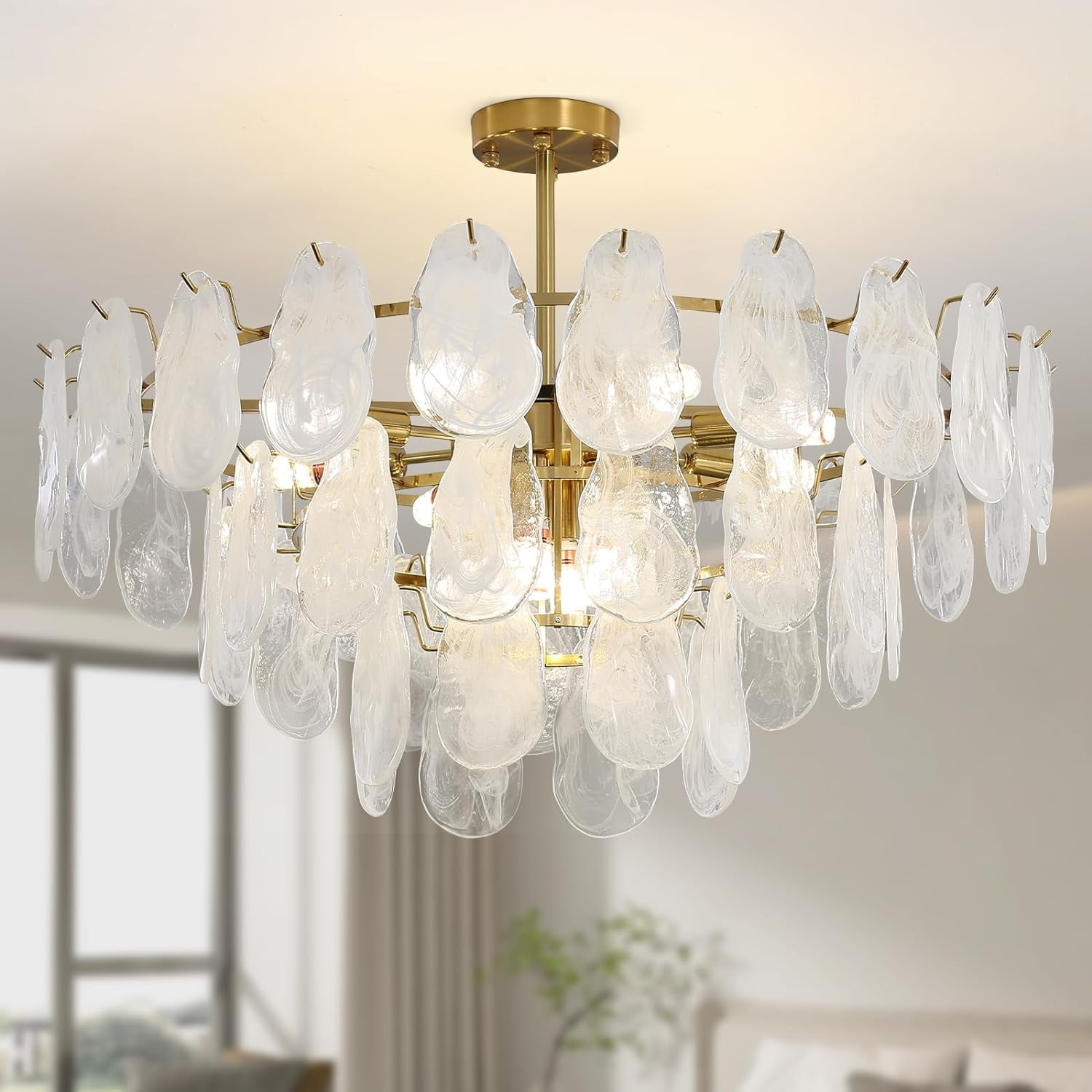 Depuley 12 Light Shell Crystal Chandelier Modern Pendant Light Fixture ...