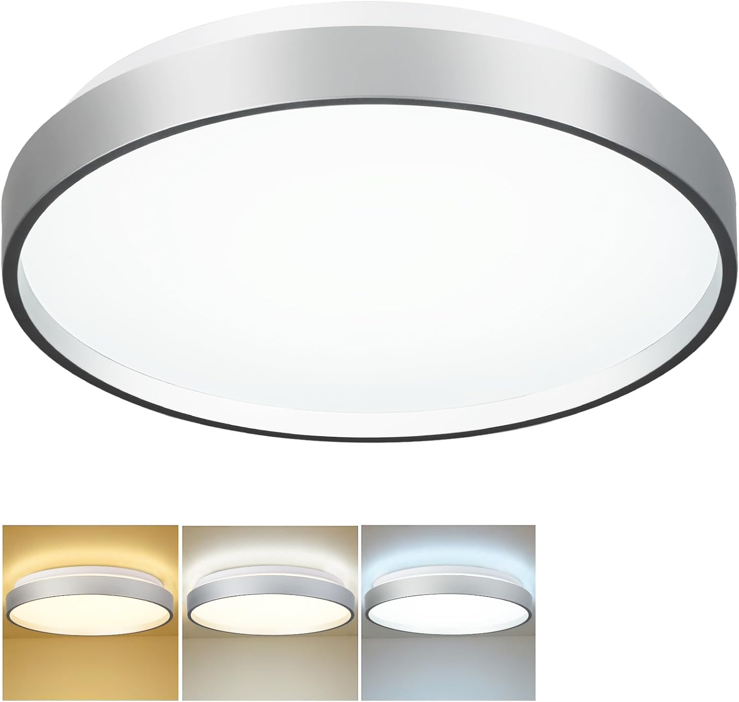 Depuley 13” Modern LED Flush Mount Ceiling Light Fixture, Silver Low ...