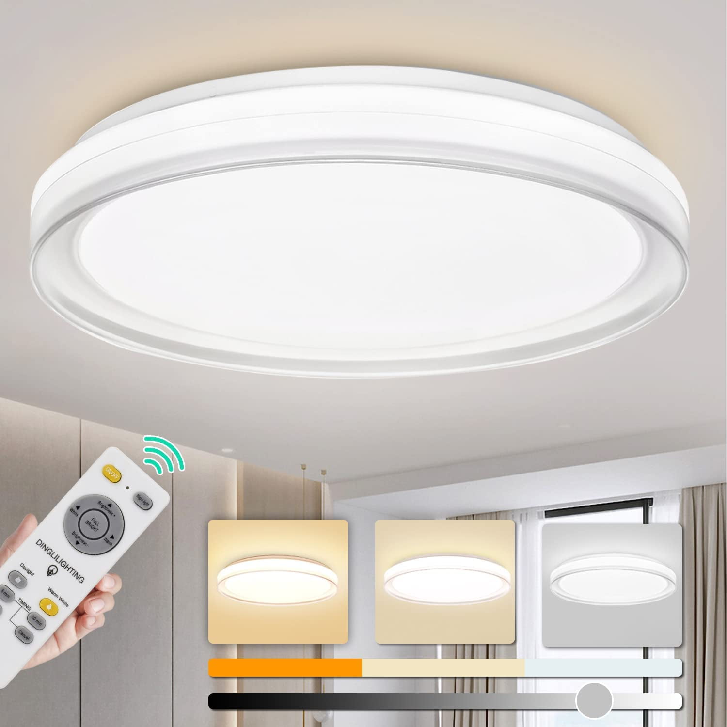 Depuley 18.9" Modern Dimmable LED Flush Mount Ceiling Light with Remote ...