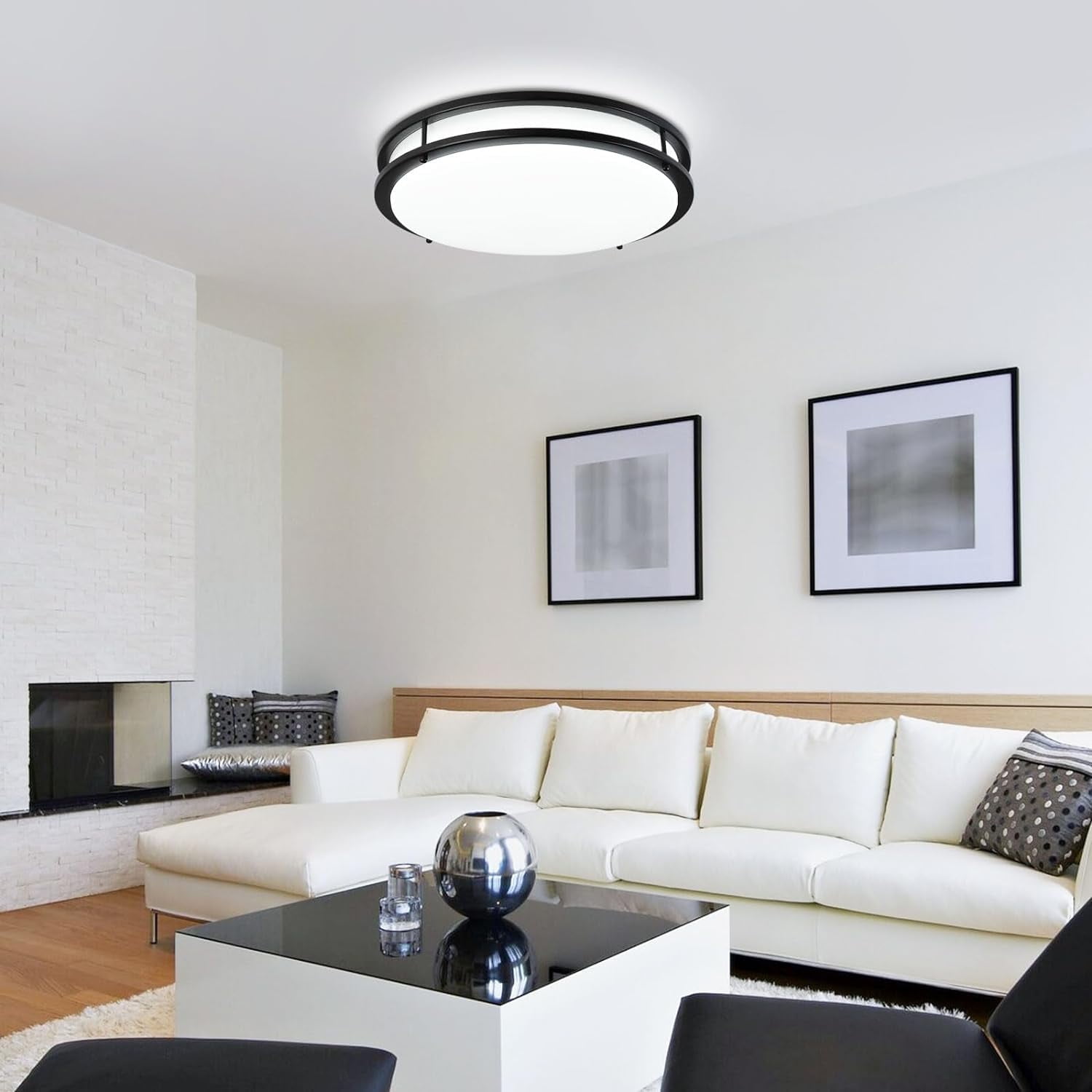 Depuley 18" Black Round LED Ceiling Light, Dimmable with Remote, 48W, 3 ...