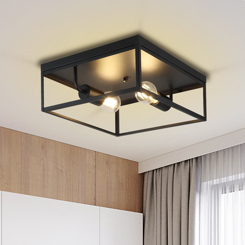 Depuley 2 Light Industrial Caged Ceiling Light Rustic Farmhouse Flush ...