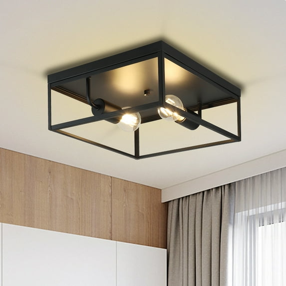 Depuley 2 Light Industrial Caged Ceiling Light Rustic Farmhouse Flush ...