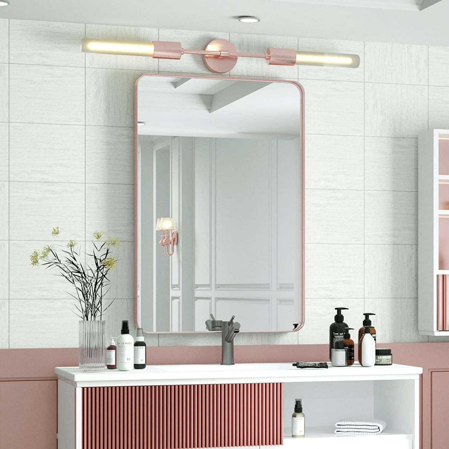 Depuley 24" x 36" Rose Gold Modern Wall Mirror,Rectangular Vanity ...