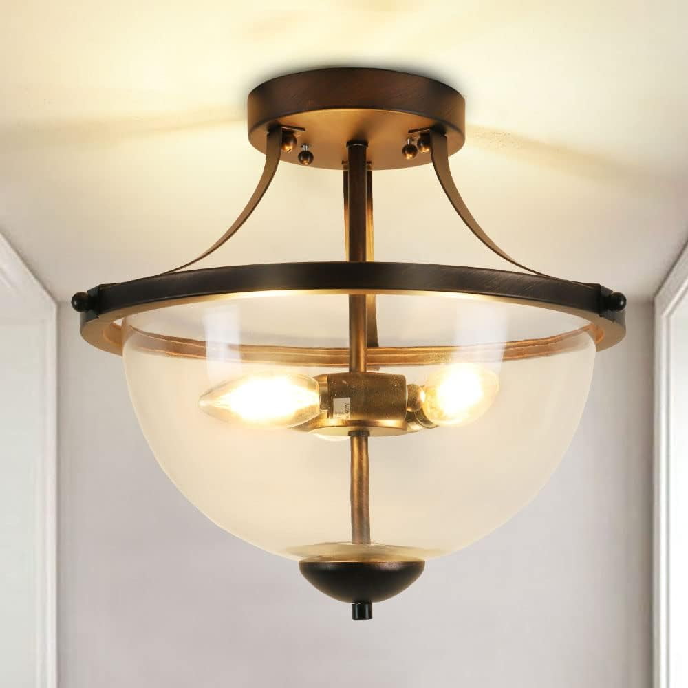 Depuley 3 Light Clear Glass Shade Ceiling Light Fixture Farmhouse Semi ...