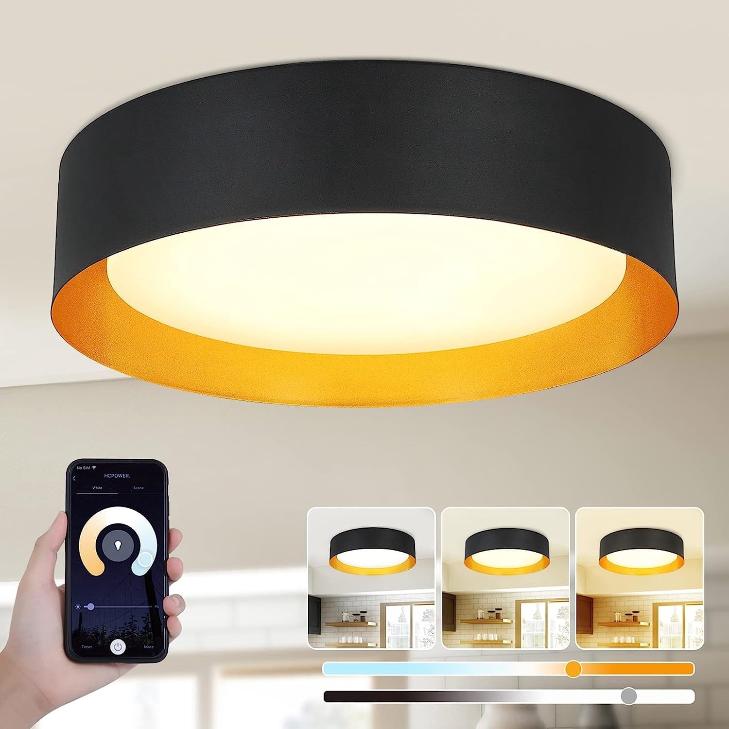 Depuley 30W Smart Wifi LED Flush Mount Ceiling Light with Black&Golden ...