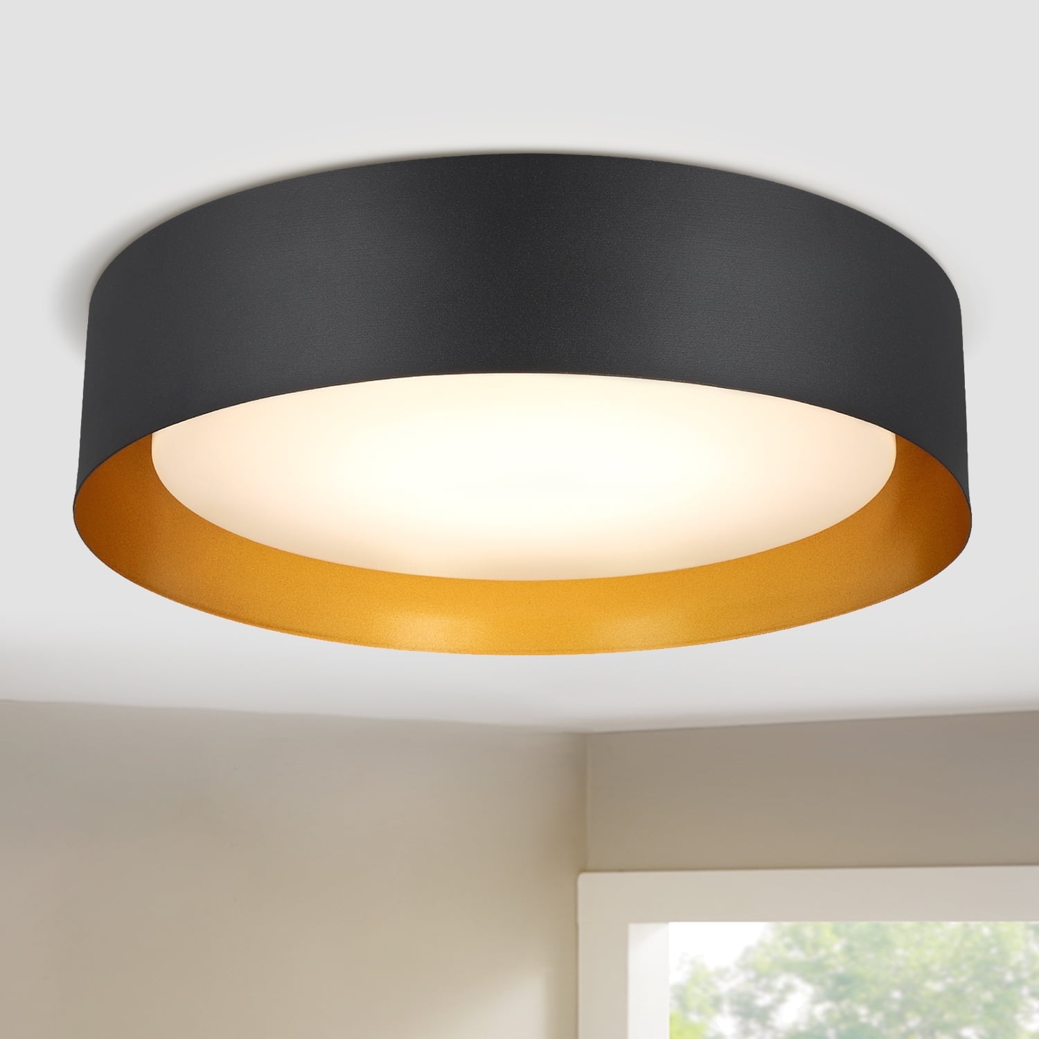 "Depuley 15"" Dimmable LED Flush Mount Light, Black & Gold for Home ...