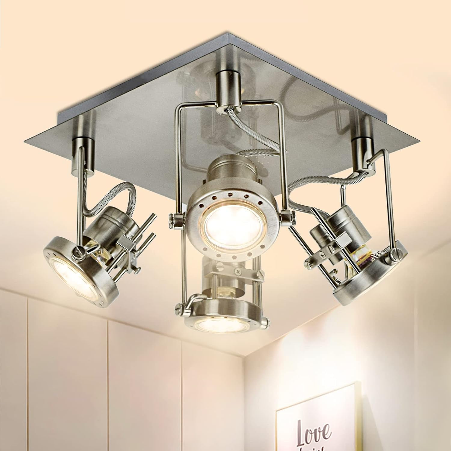 Depuley 4 Light Modern LED Ceiling Spot Light with Square Plate Flush ...