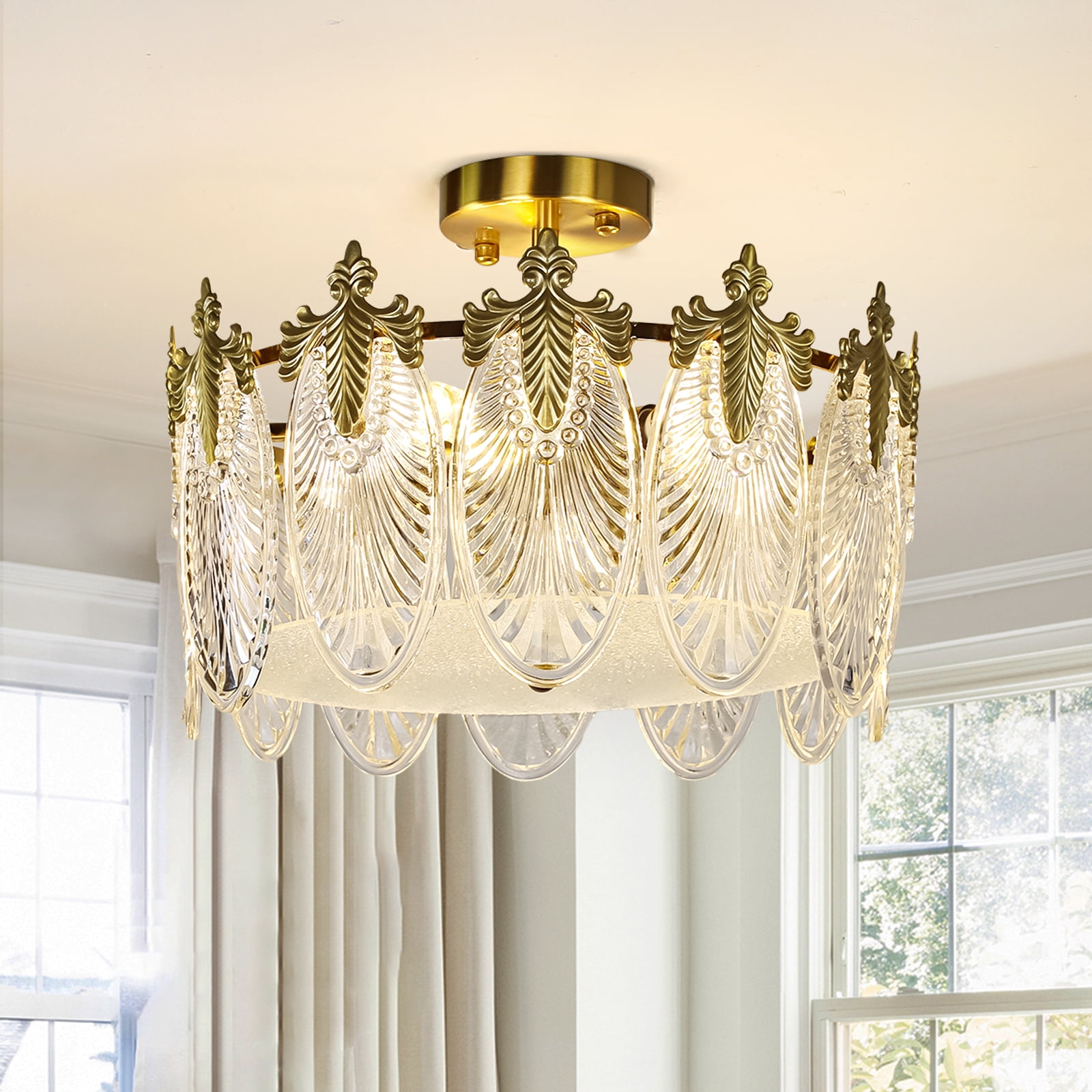 Depuley 5 Light Crystal Chandelier Ceiling Light Crystal Leaf Flush ...