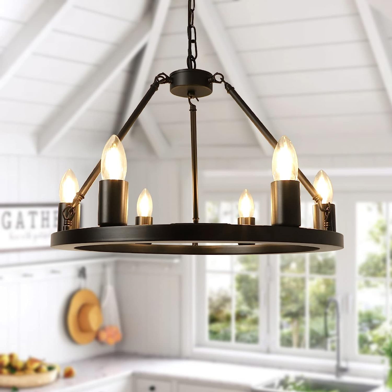 Depuley 6-Light Industrial Chandelier Matte Black Dimmable Flush Mount ...