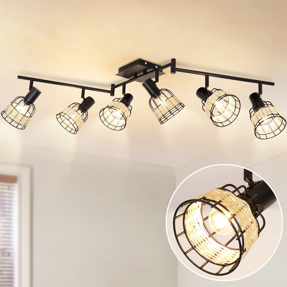 Depuley 6-Light Track Ceiling Light Fixture Rattan Caged Pendant Light ...