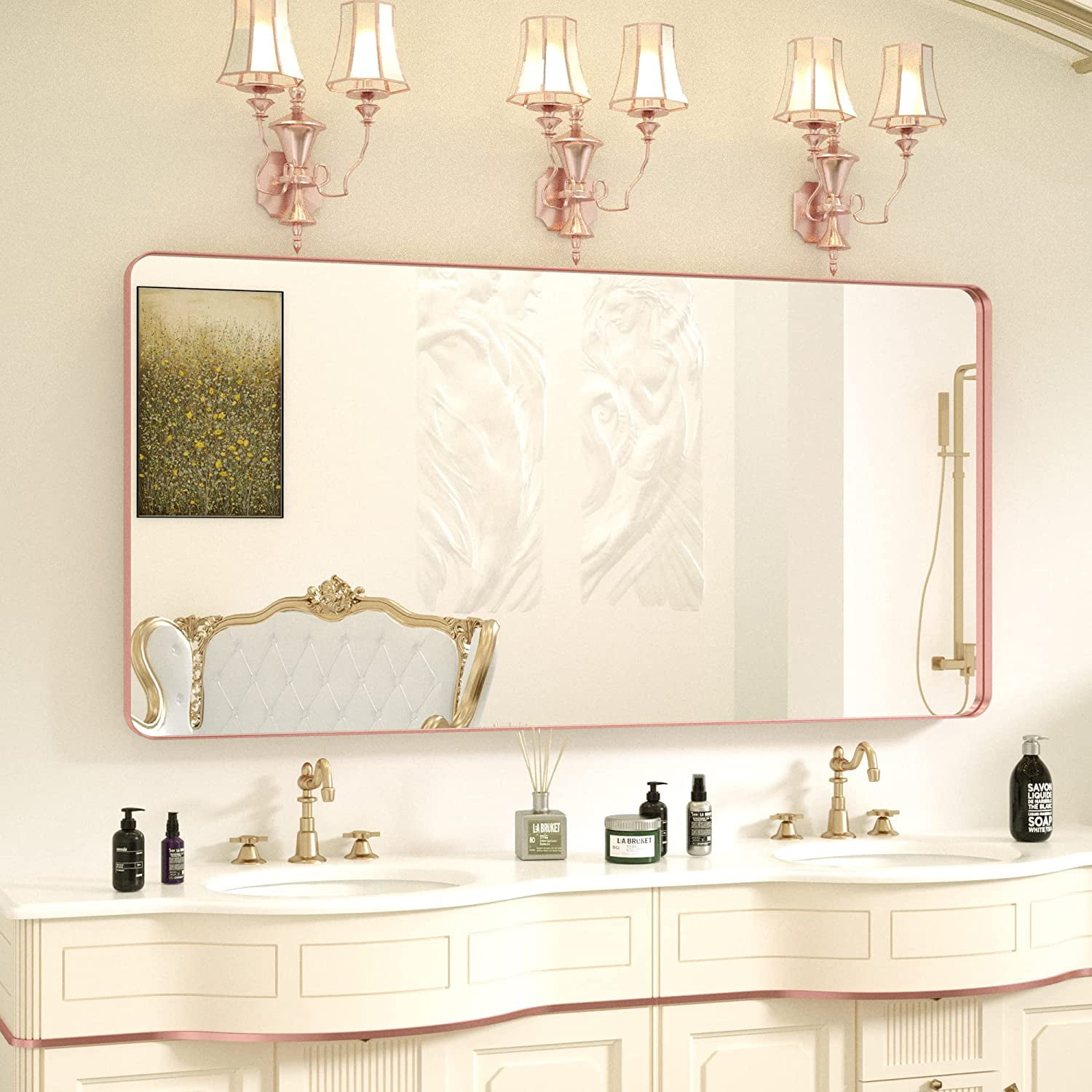 Depuley 60" x 30" Rose Gold Modern Wall Mirror,Rectangular Vanity ...