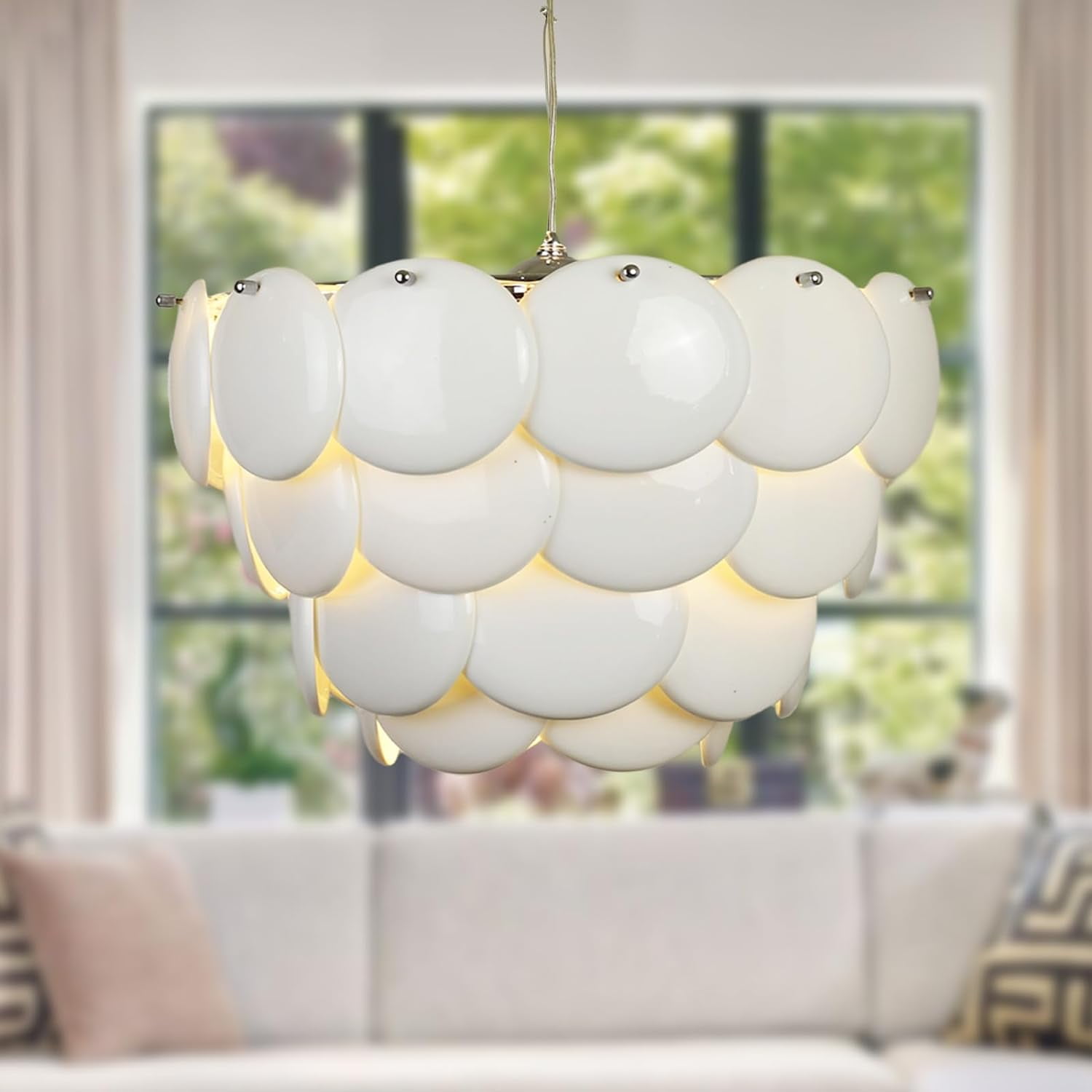 Depuley 7 Light White Ceramic Shell Chandelier Modern Flush Mount ...