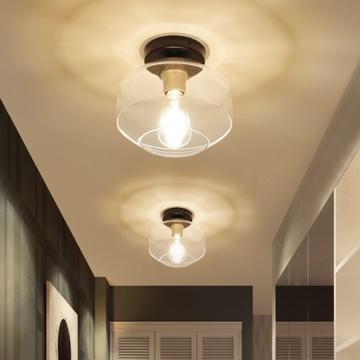 Depuley 8.6" Semi Flush Mount Ceiling Light, Clear Glass, E26 Socket ...