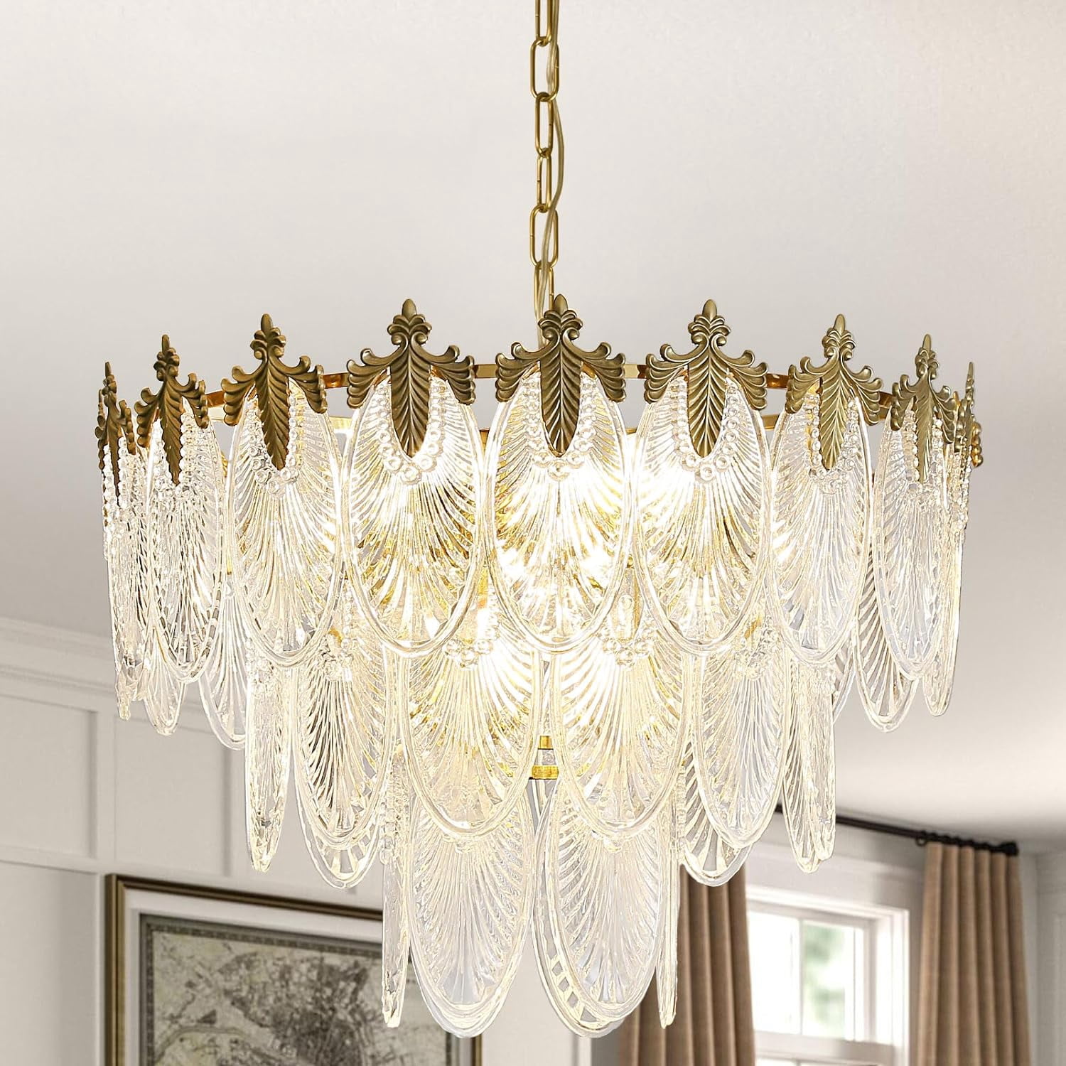 Depuley 9 Light Gold Crystal Leaf Chandeliers Vintage Flush Mount ...