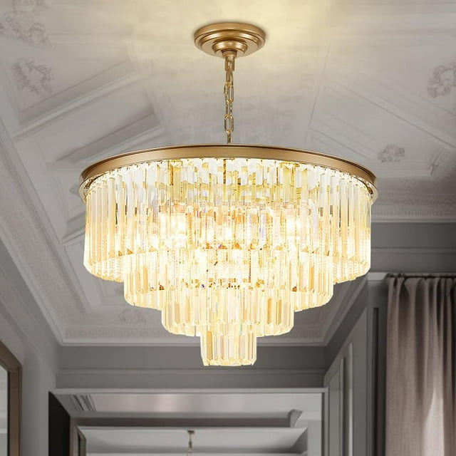 Depuley 9 Light Luxury Gold Crystal Chandelier Modern Flush Mount ...