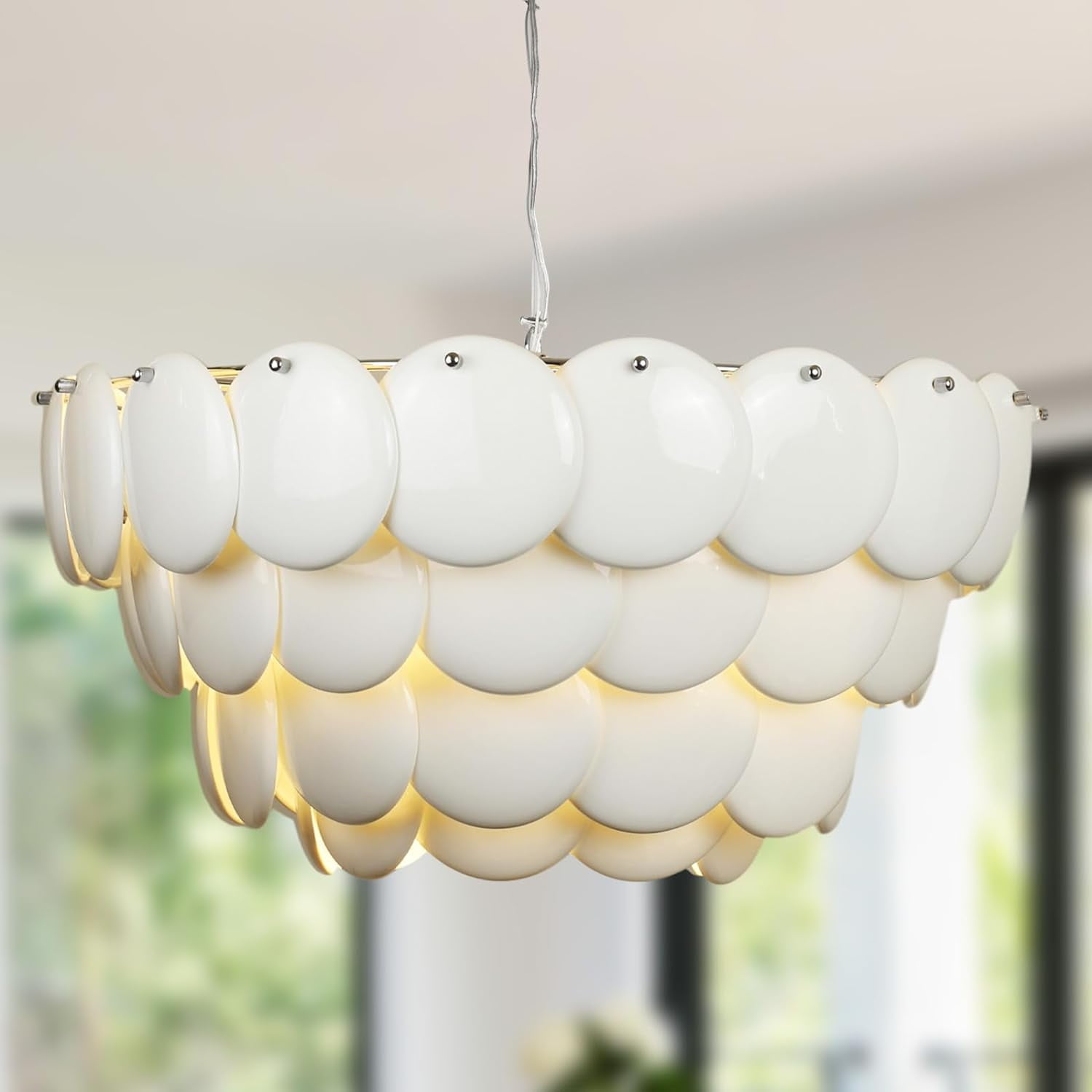 Depuley 9 Light White Shell Chandeliers Modern Flush Mount Ceiling ...