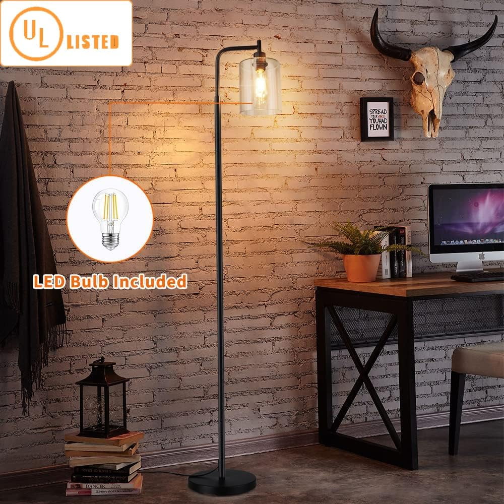 Depuley Black Pole Arc Floor Lamps Glass Shade floor Light Industrial ...